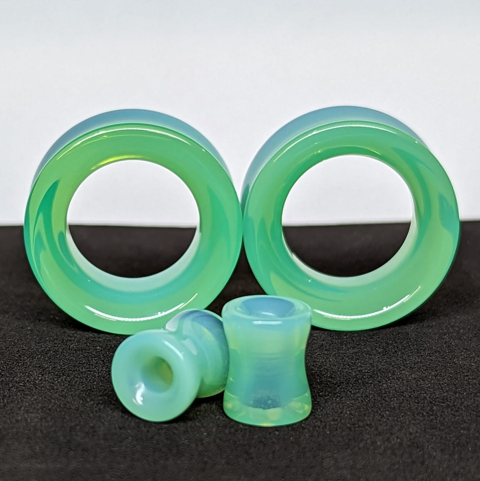 Light Green Glass Tunnel Plugs: Double Flare Stretched Ear Jewelry ...