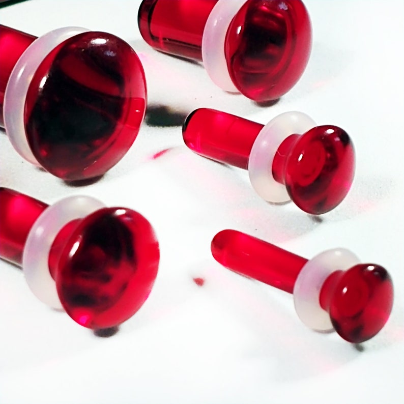 Glass Plugs Gauges Dark Rose/red Glass Plugs Single Flare - Etsy