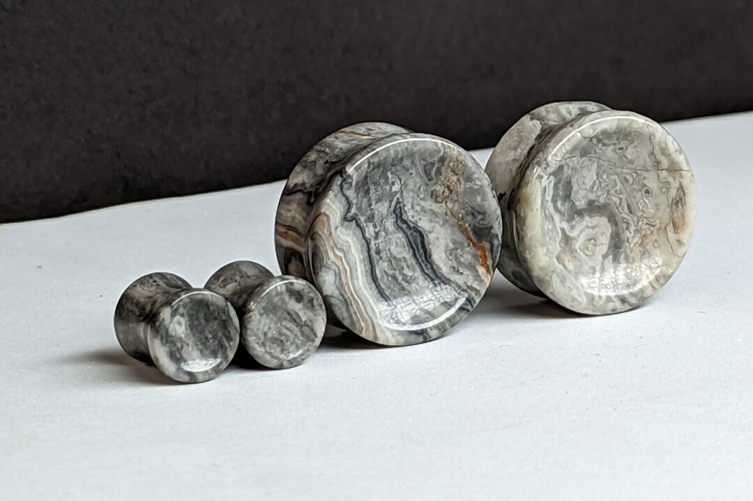 Gray Wave Jasper Stone Plugs: Concave Double Flare Gauges - Etsy