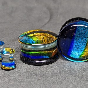 Glass Plugs Gauges - Blue and Gold Art Glass Plugs - Double Flare Body ...