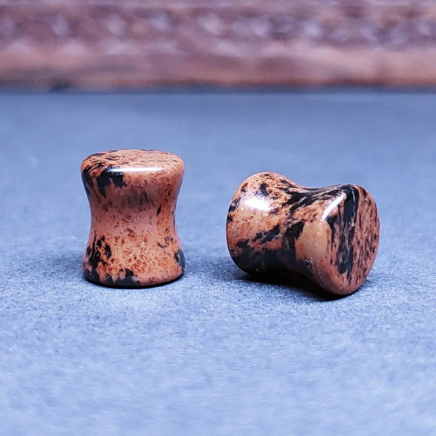 Stone Plugs Gauges Mahogany Obsidian Stone Plugs Double | Etsy