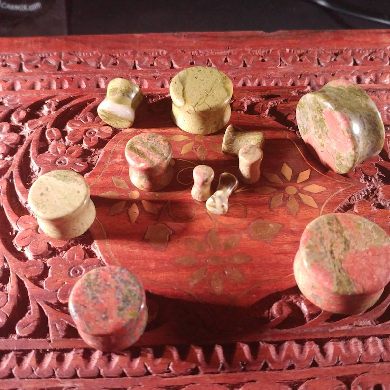 Unakite Stone Plugs: Natural Double Flare Gauges (pair) - Etsy