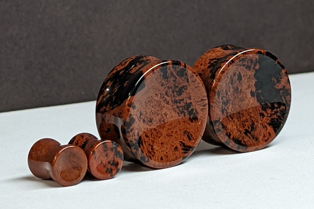 Mahogany Obsidian Stone Plugs: Concave Double Flare Gauges - Etsy