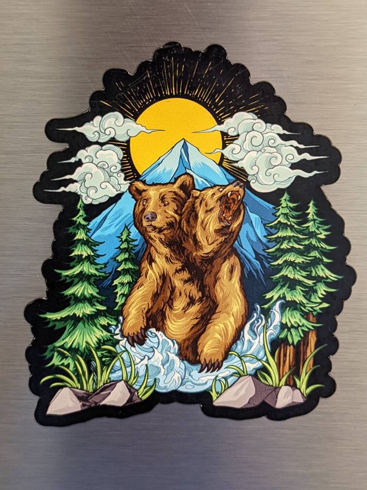 Two Headed Bear Magnet 3 Brown Green and Blue. | Etsy
