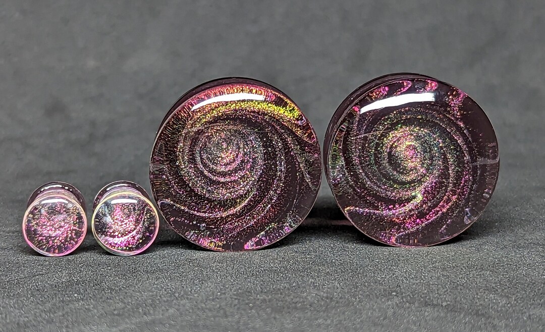 Glass Plugs Gauges - Pink Galaxy Swirl Art Glass - Double Flare Body ...