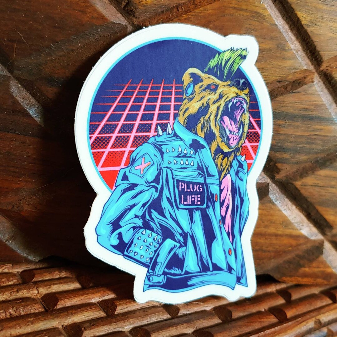 Plug Punk Bear Vinyl Stickers. 3"x2" Retro 80s. Featuring Plugs ...