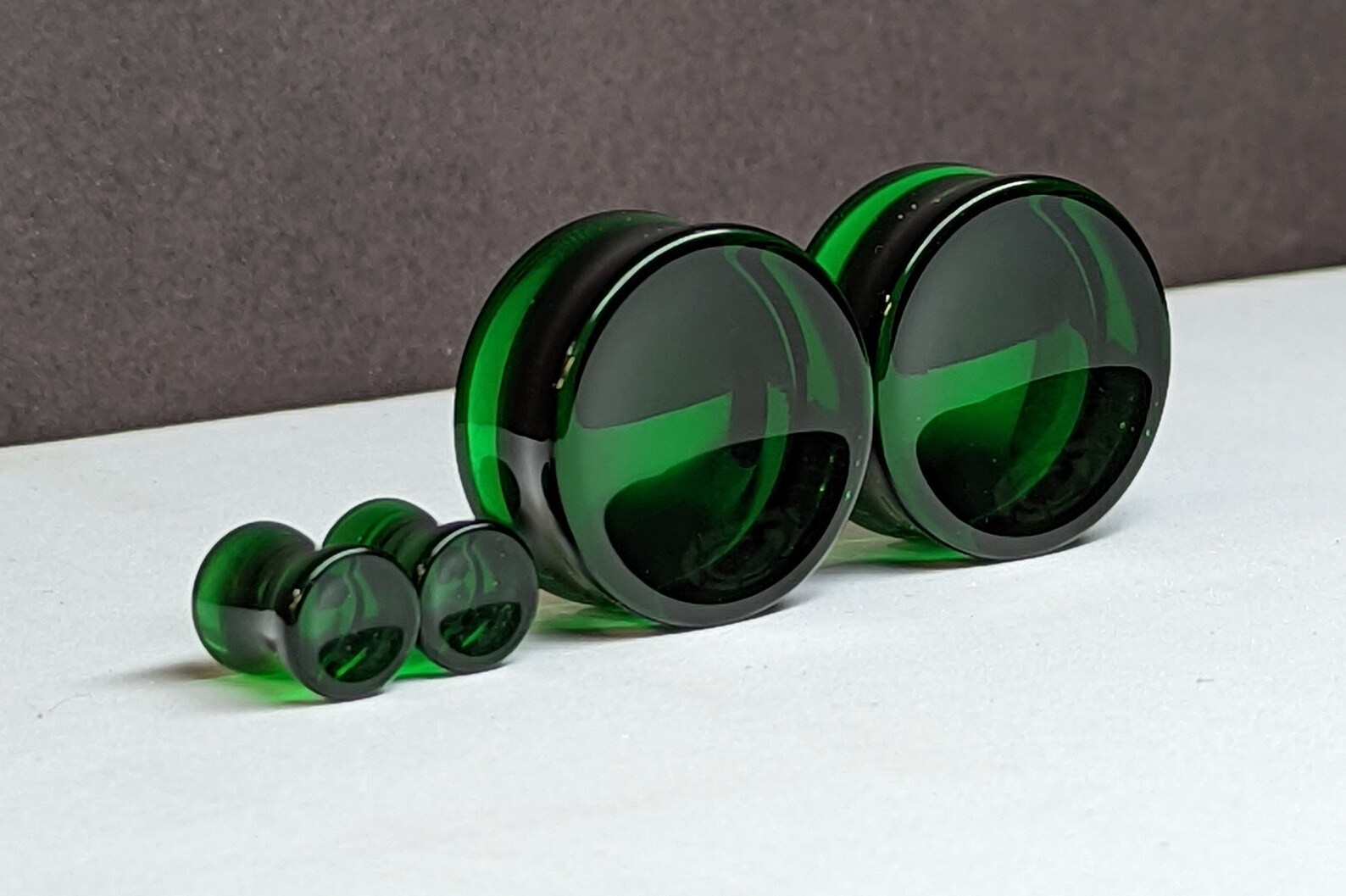 Dark Green Concave Glass Plugs: Double Flare Stretched Ear Jewelry - Etsy