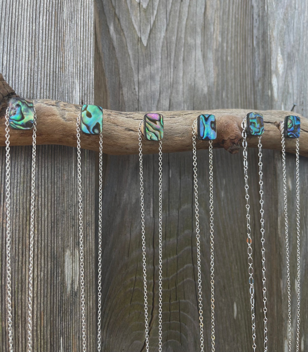 Driftwood Abalone Sea Shell Wall Mounted Necklace Hanging, Necklace ...