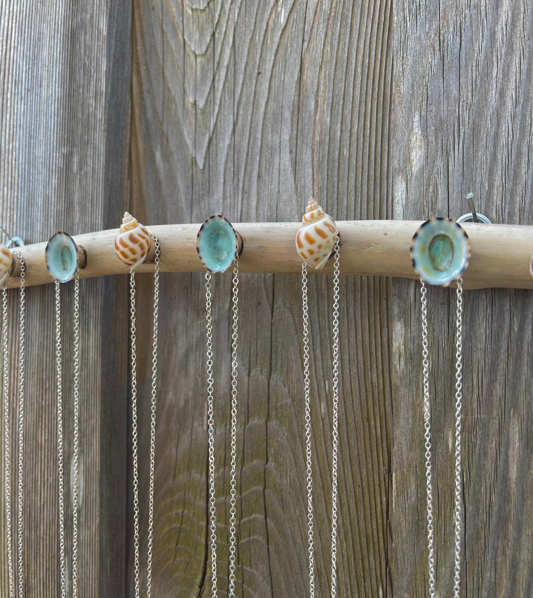 Driftwood Bai and Limpet Seashell Wall Mounted Necklace Holder, Coastal ...