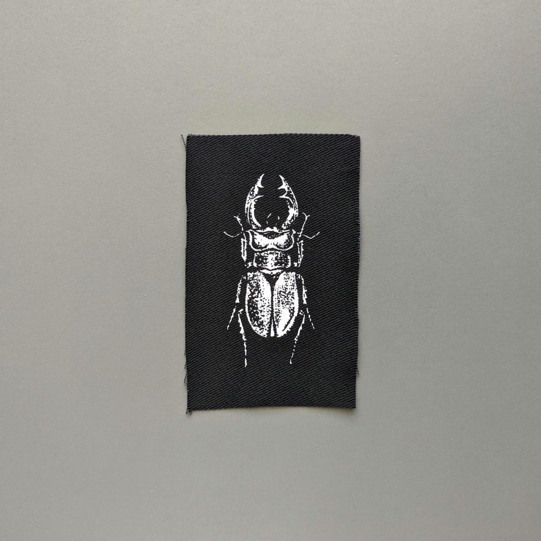 Stag Beetle - Sew on Patch | Top View Insect Silkscreen Art | Bug Patch ...