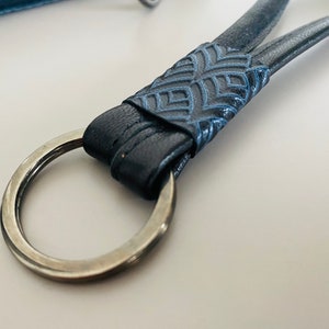 Black Leather Keychain. Chic Key Loop With Feminine Art Deco Touch ...