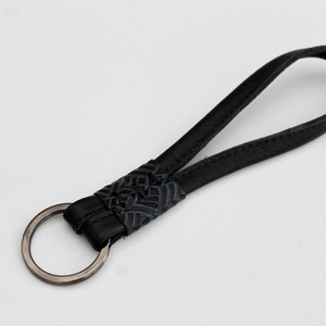 Black Leather Keychain. Chic Key Loop With Feminine Art Deco Touch ...