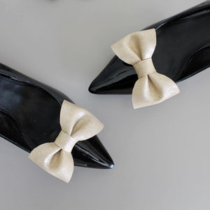 Gold Bow Shoe Clips. Metallic Beige Shoe Decoration. Bride and ...