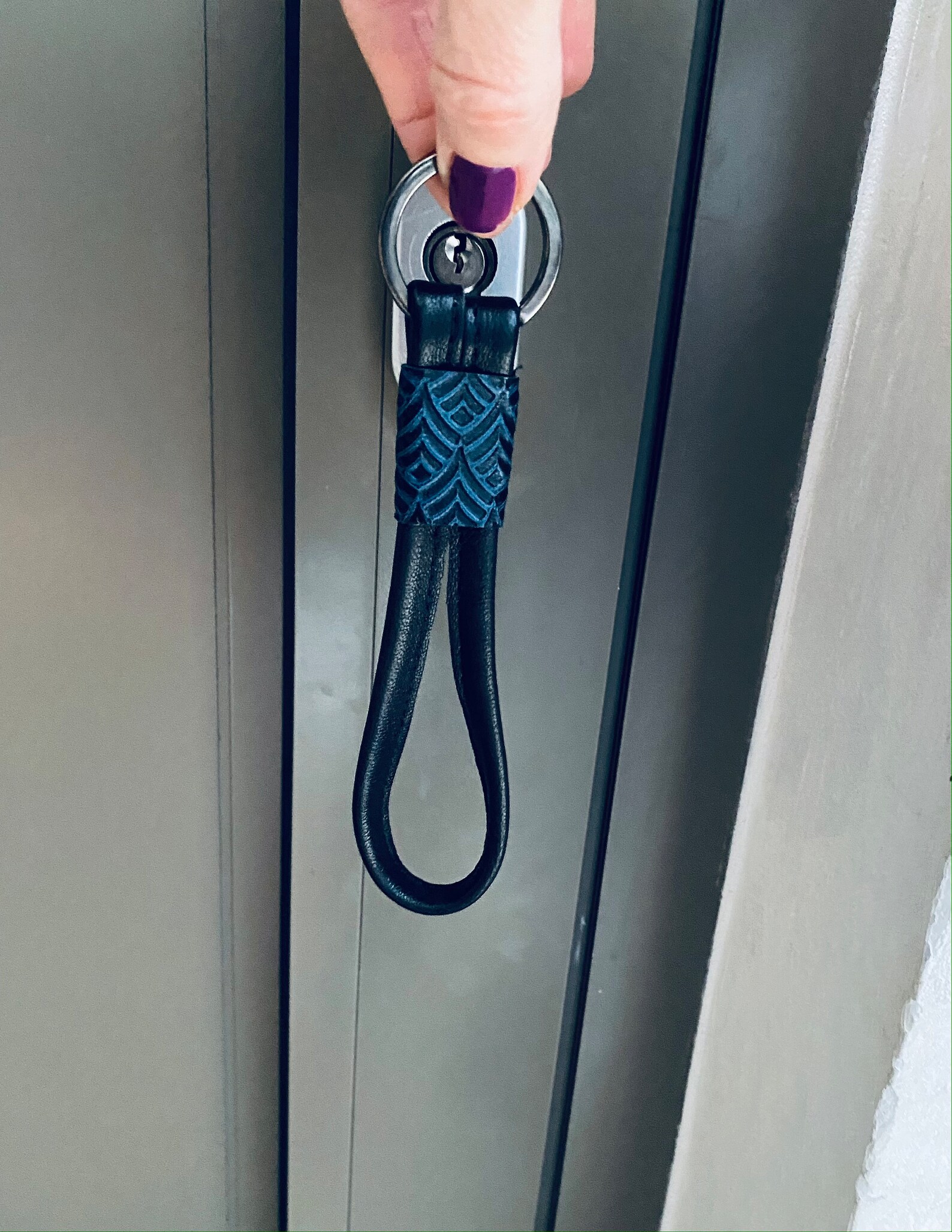 Black Leather Keychain. Chic Key Loop With Feminine Art Deco Touch ...