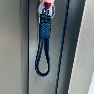 Black Leather Keychain. Chic Key Loop With Feminine Art Deco Touch ...