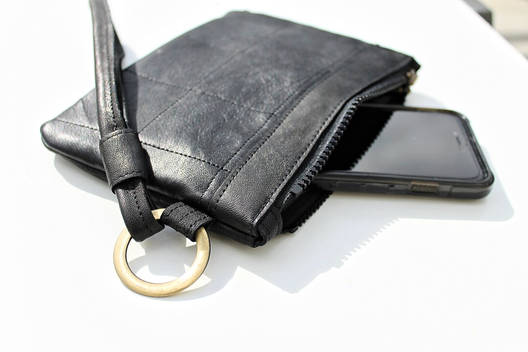 Black Leather Pouch. Genuine Leather Clutch Bag With Wrist - Etsy