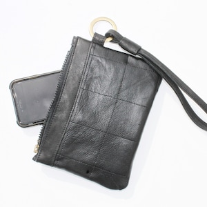 Black Leather Pouch. Genuine Leather Clutch Bag With Wrist - Etsy