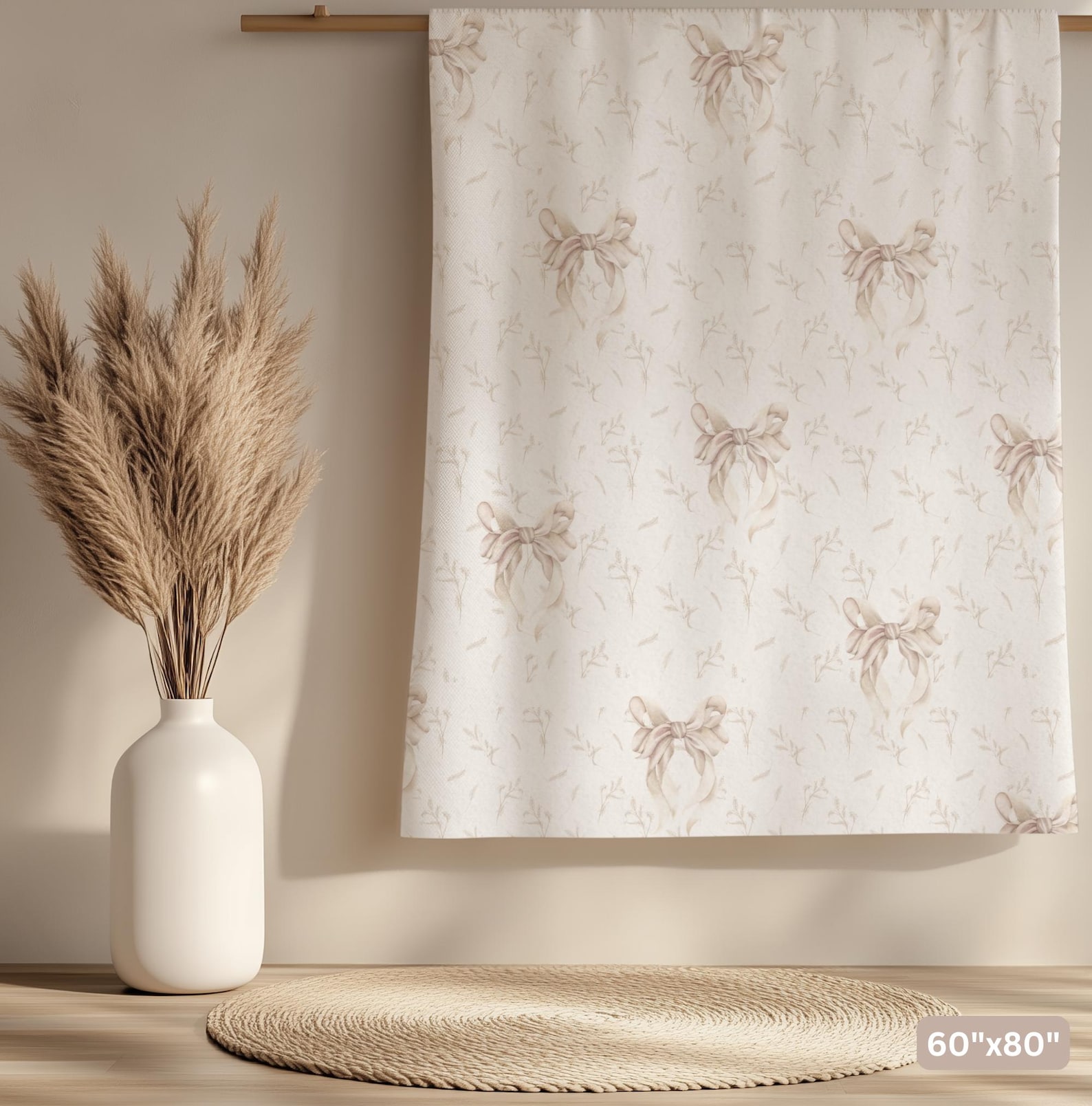 Cream Throw Blanket Neutral Home Decor Cozy Soft Bow Pattern Gift for ...