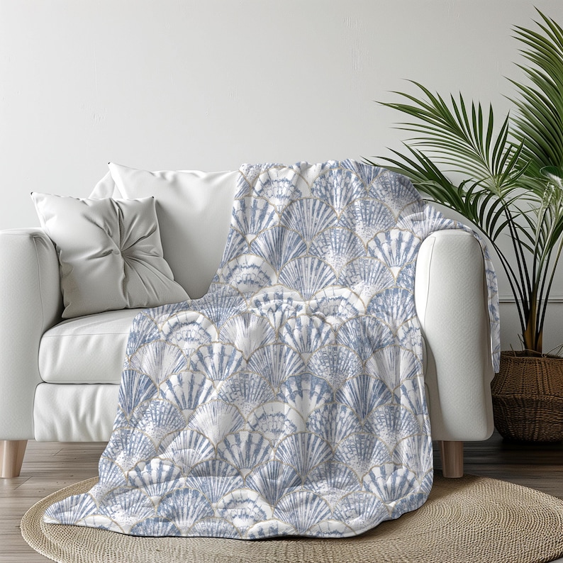 Scallop Shell Throw Blanket Coastal Microfiber Fleece Beach House ...