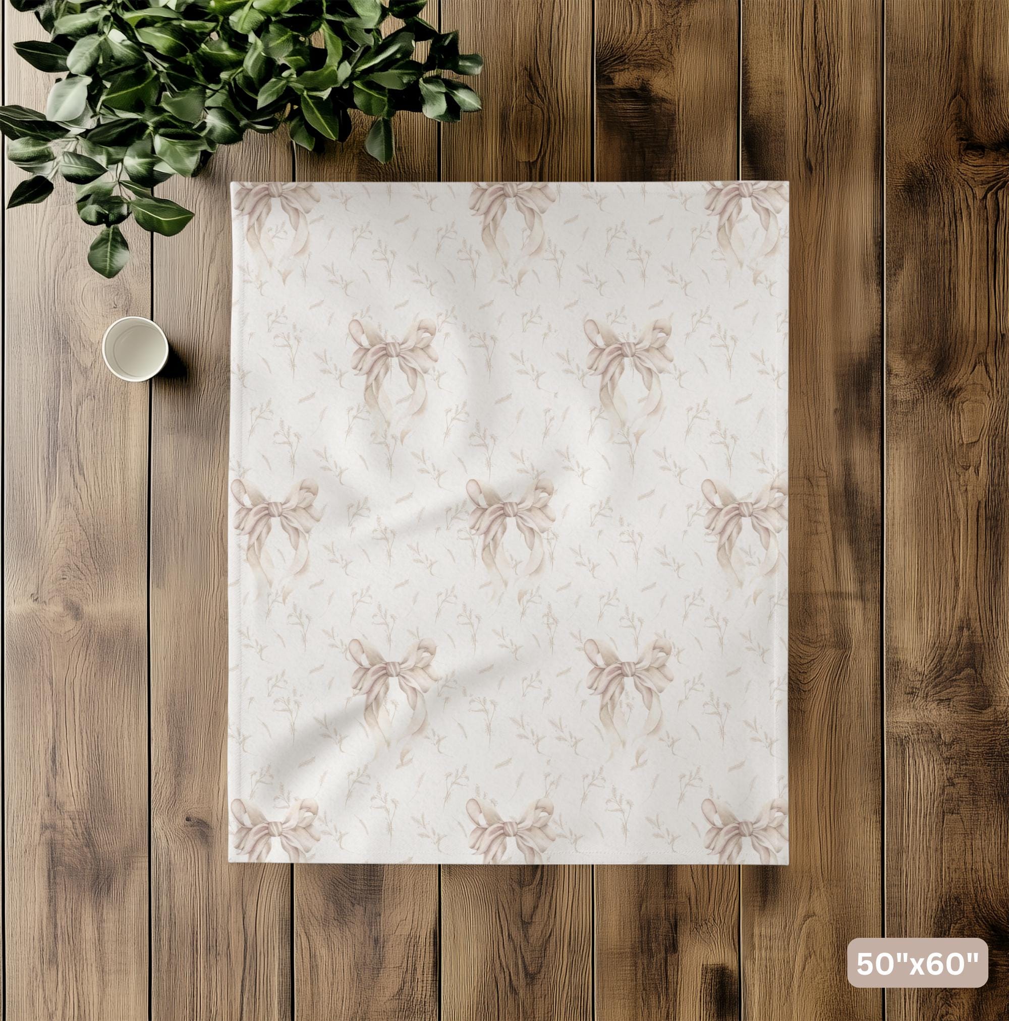 Cream Throw Blanket Neutral Home Decor Cozy Soft Bow Pattern Gift for ...