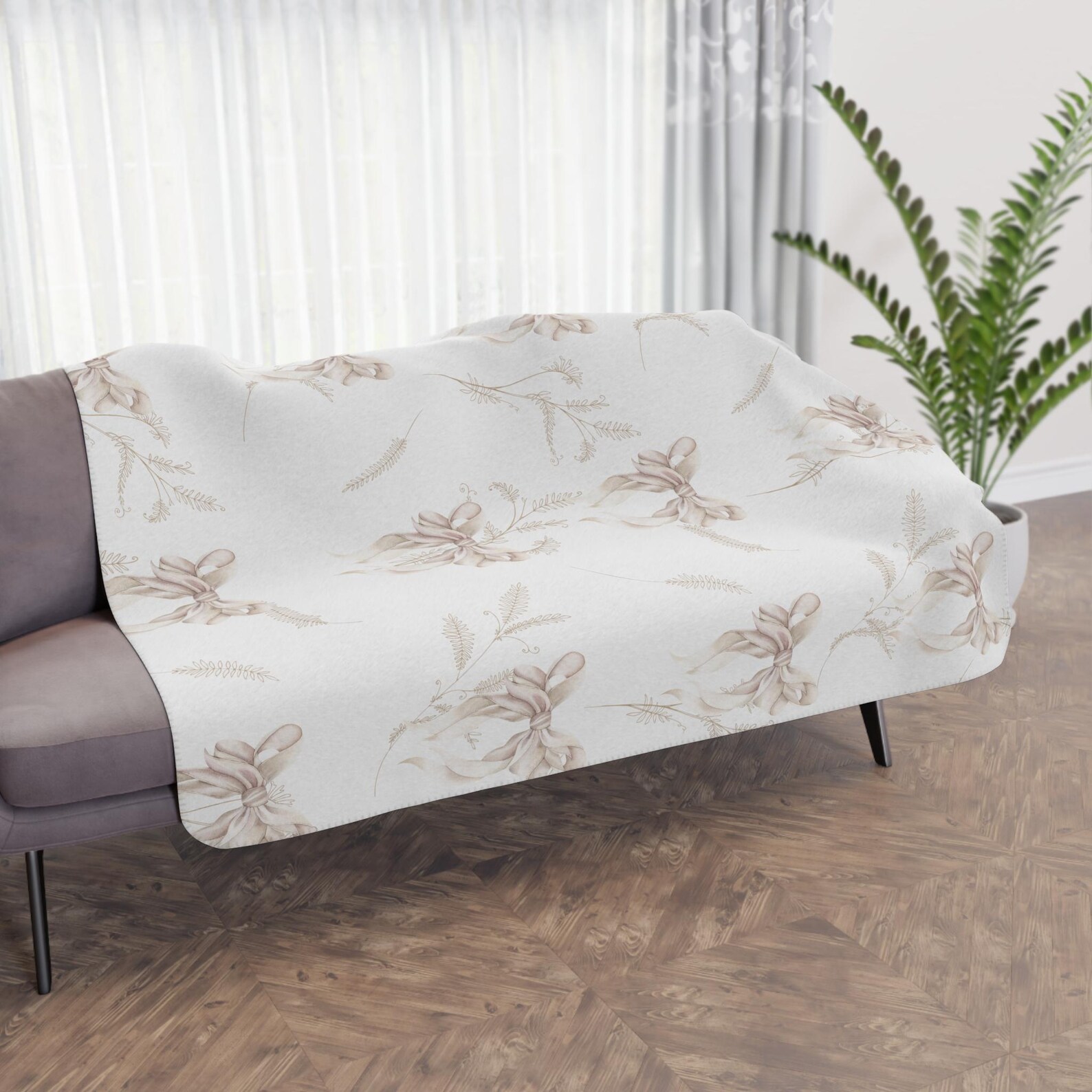 Cream Throw Blanket Neutral Home Decor Cozy Soft Bow Pattern Gift for ...
