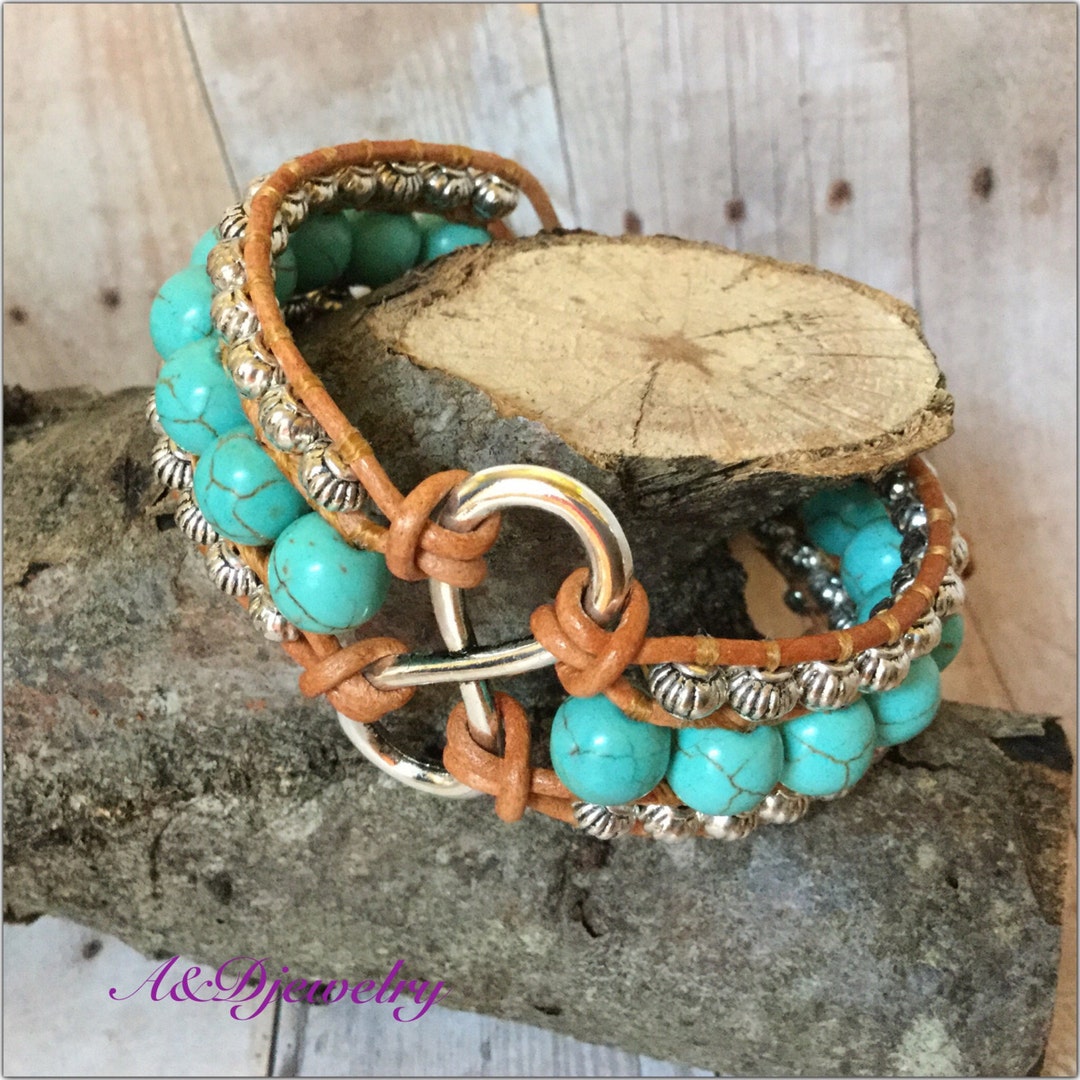 Leather Infinity Turquoise Bracelet - Silver - Etsy