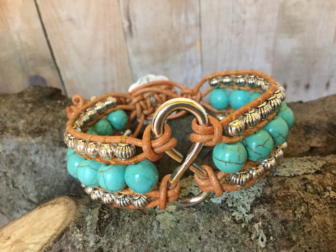 Leather Infinity Turquoise Bracelet - Silver - Etsy