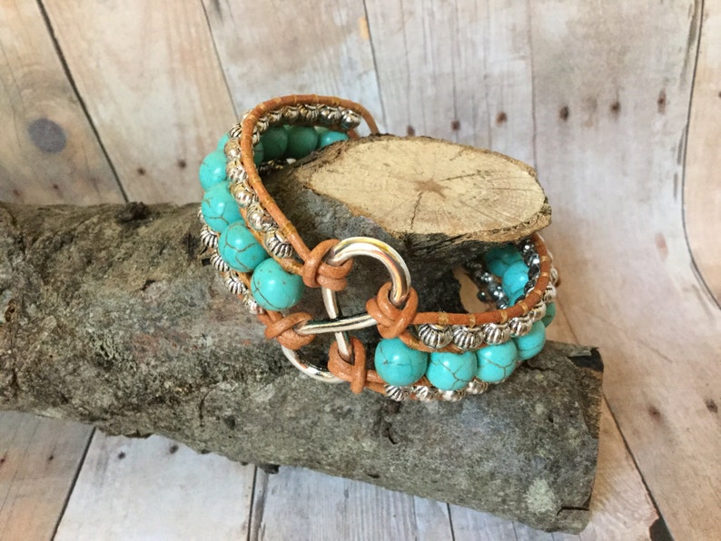 Leather Infinity Turquoise Bracelet - Silver - Etsy