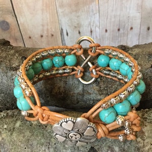 Leather Infinity Turquoise Bracelet - Silver - Etsy