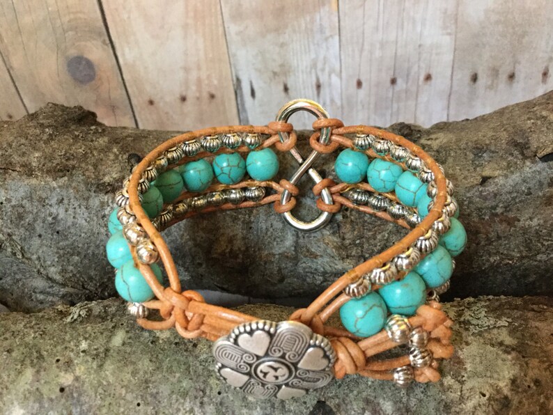 Leather Infinity Turquoise Bracelet - Silver - Etsy