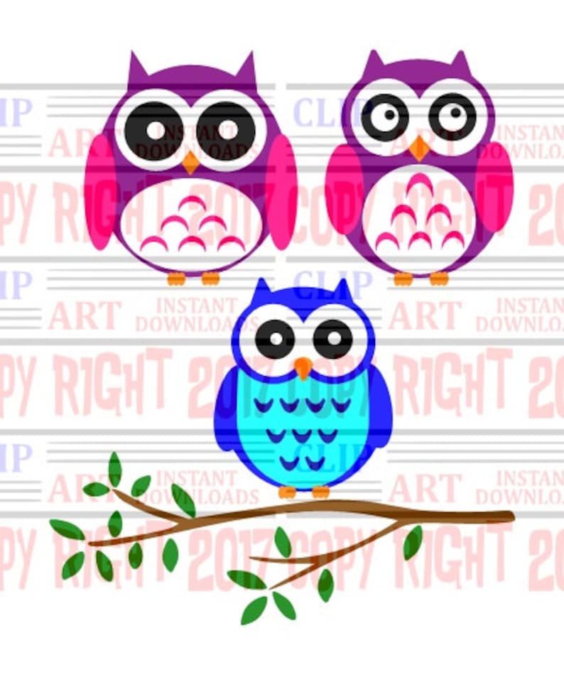 Set of 3 Owl Clipart, Owl Clip Art, Cute Owls, Ready to Cut With Vinyl ...