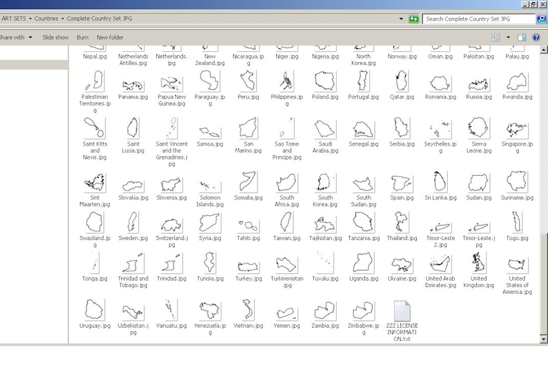 Clip Art Set of Countries in the World Thick Outlines, 220 World ...