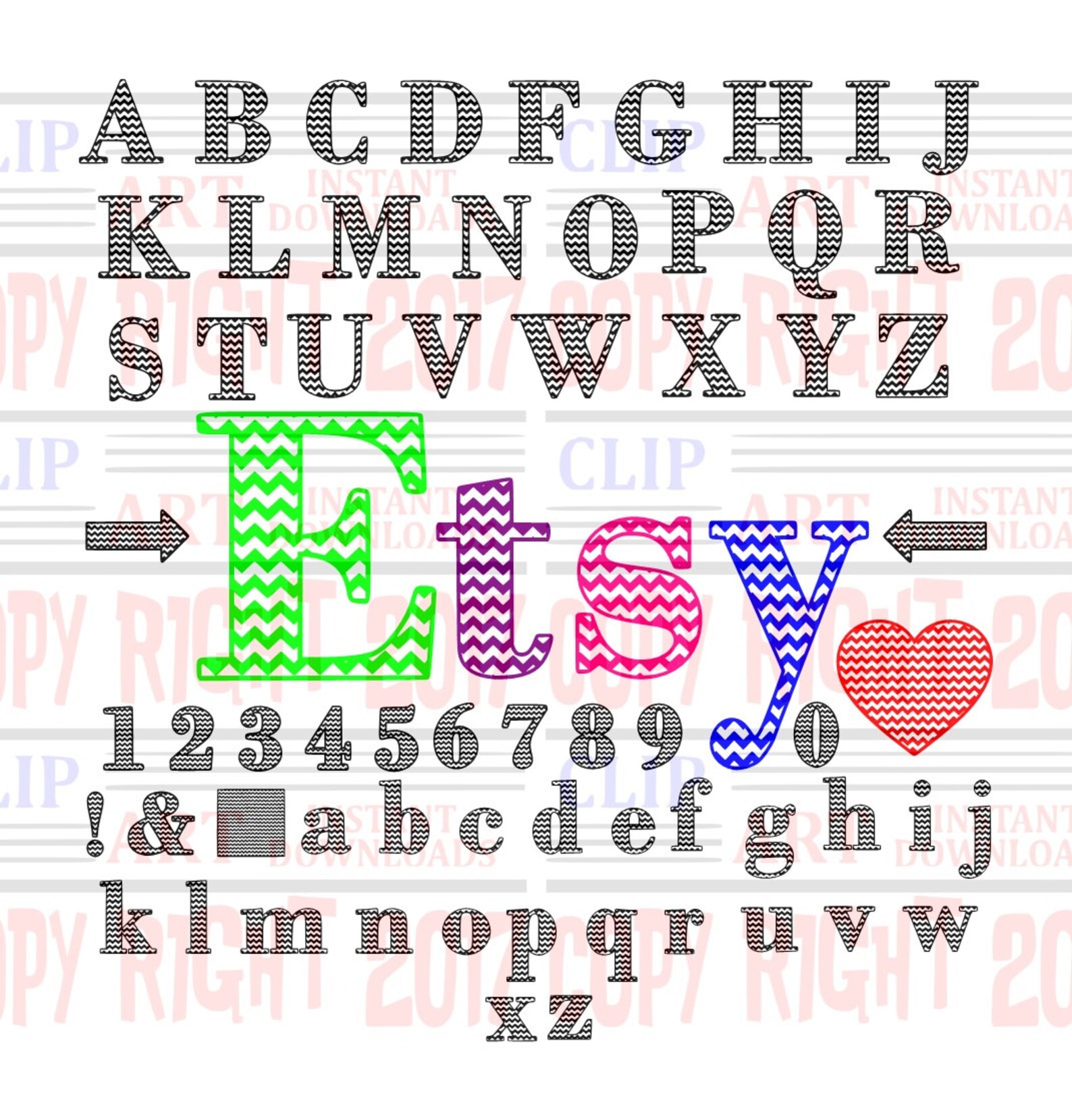 Complete Set of Chevron Letters, Chevron Heart, Chevron Numbers ...