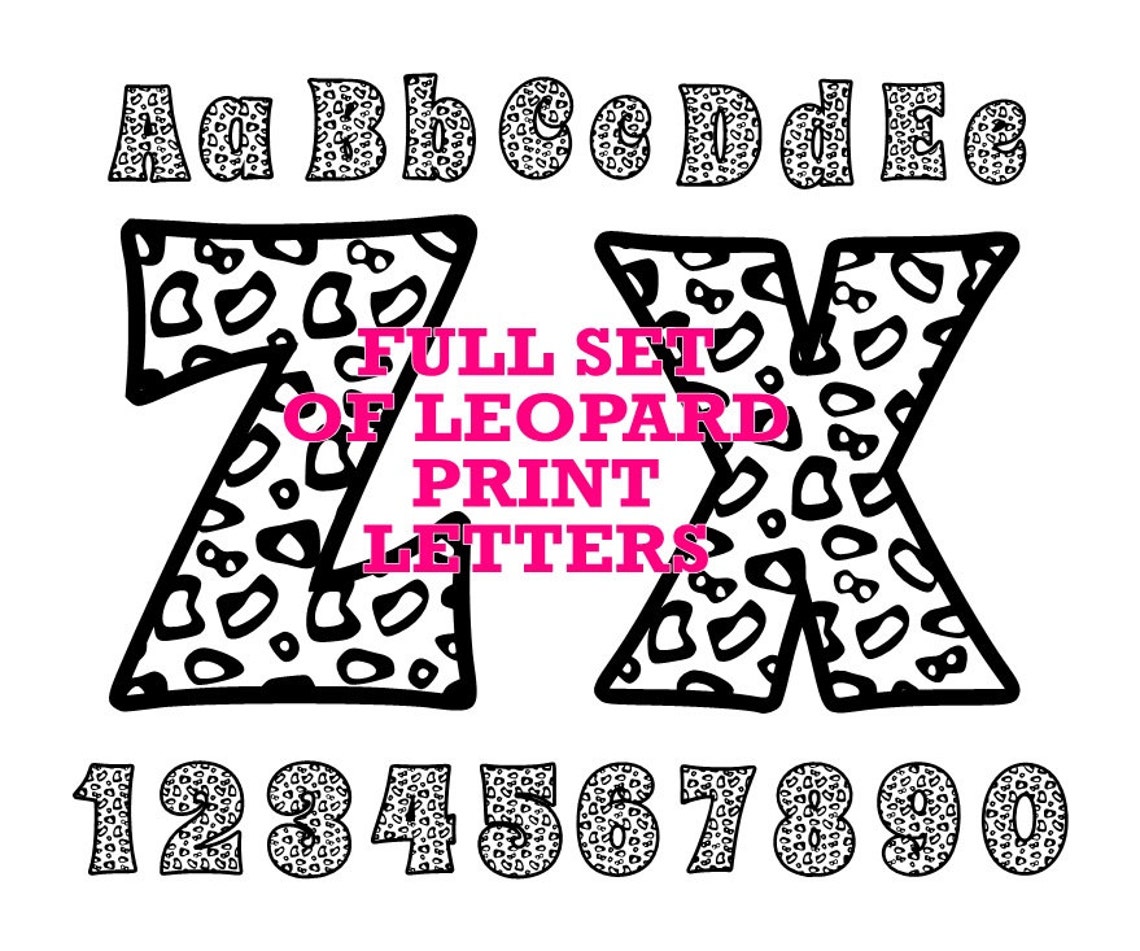 Leopard Print Letter Set Clipart, A Z With Numbers Works With Vinyl ...