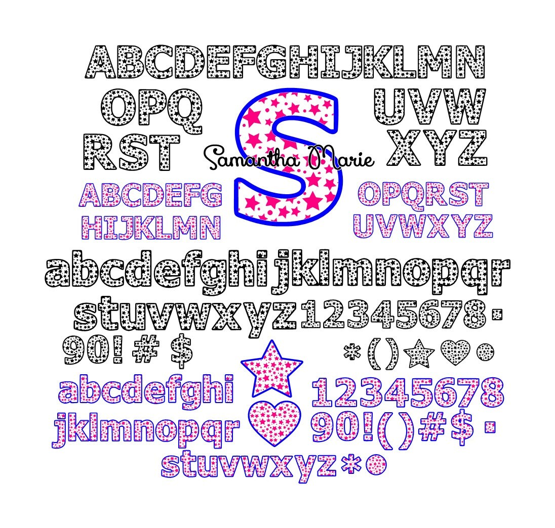 Full Set of Star Pattern Letters, Cowgirl Letters, Blue and Pink Star ...