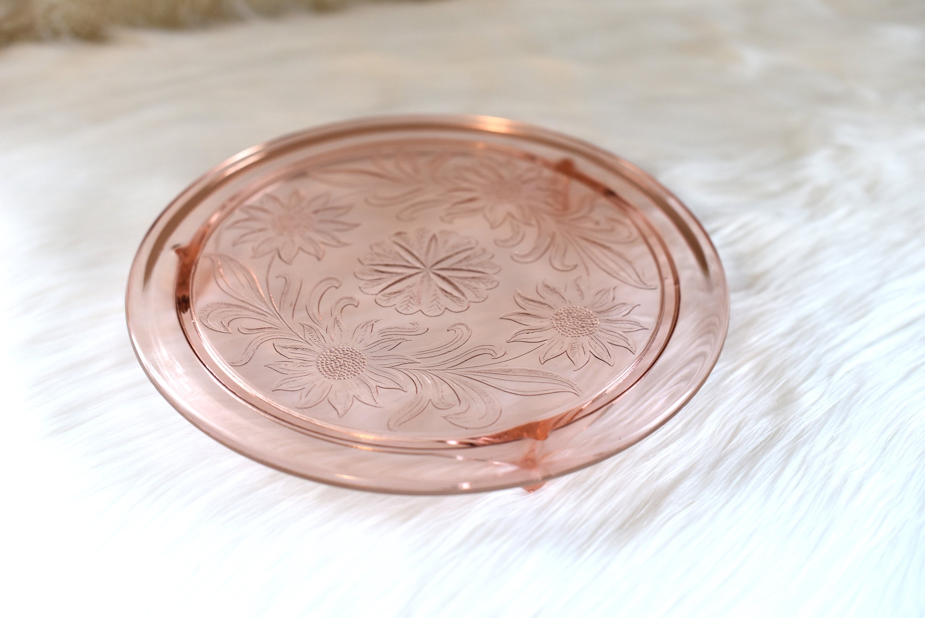 Vintage Jeanette Pink Depression Glass Sunflower Footed Cake Plate 10 ...