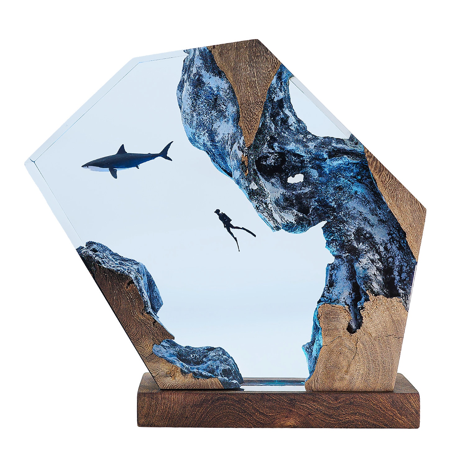 Shark, Diver, Scuba Resin Wood Lamp, Shark Gift, Ocean Theme Diorama ...