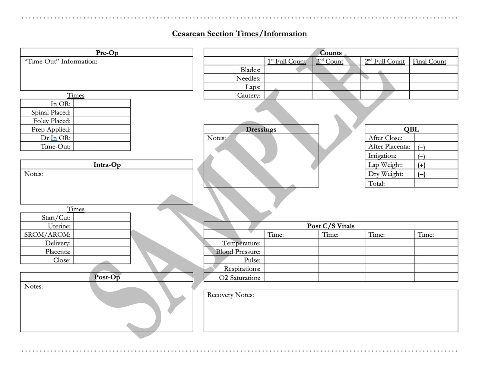 C-Section Times/Counts/Notes Nursing Surgical Organization | Etsy