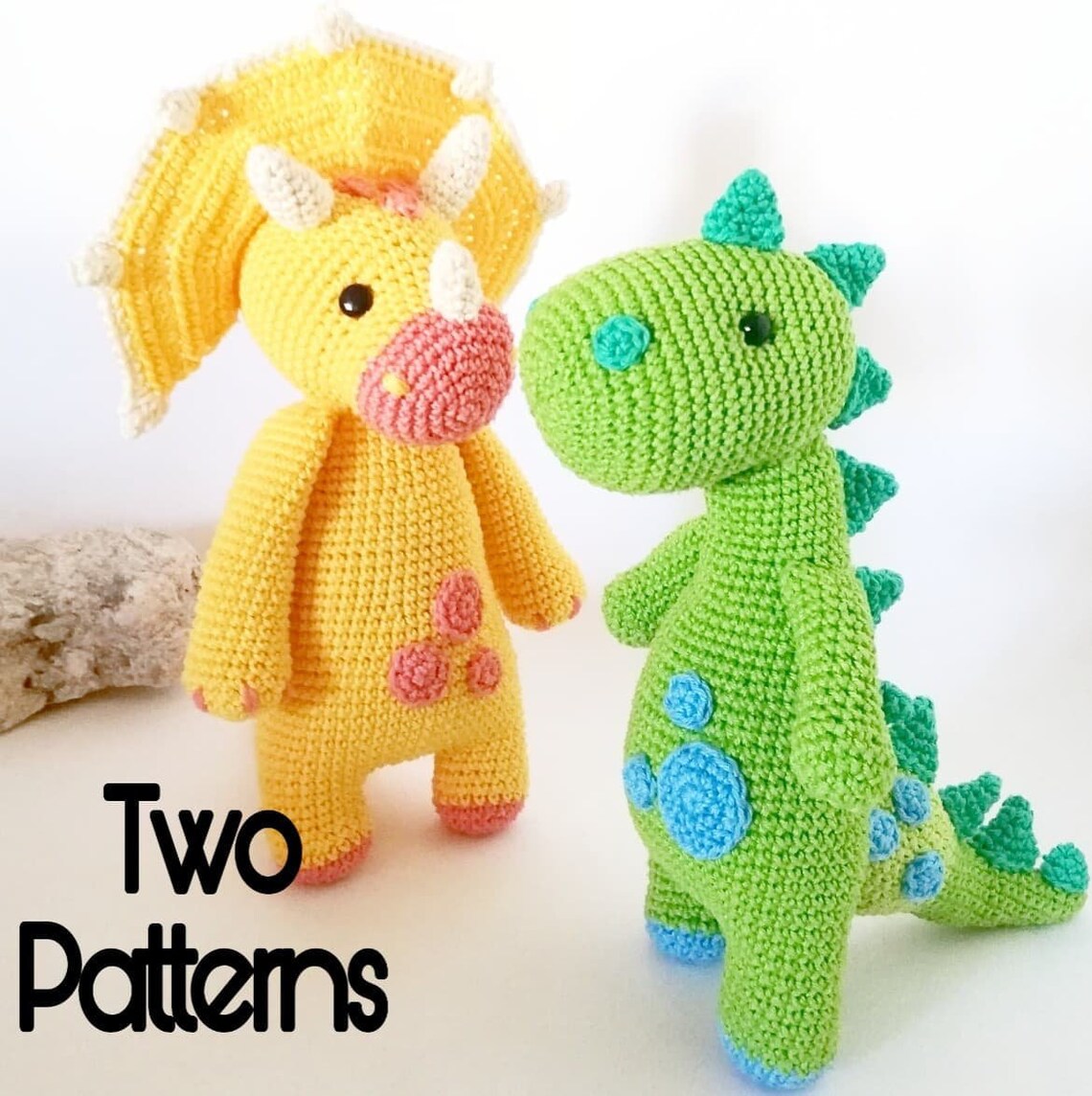 Two Amigurumi Patterns, Pedro T-rex and Kéras Triceratops - Etsy