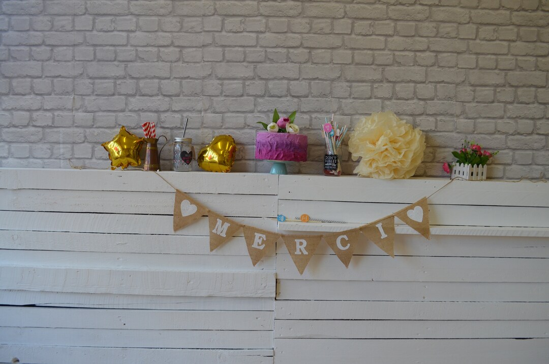 MERCI Banner Burlap Hessian Name Wedding Hen Do Engagement Rustic ...