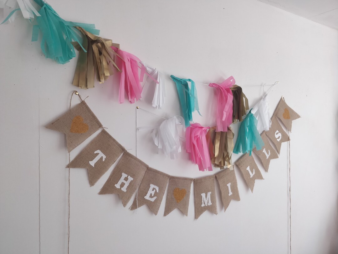 Custom Family Banner / Any Words Banner Burlap Hessian Name - Etsy