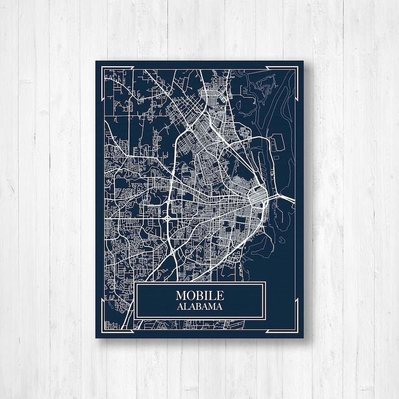 Mobile Alabama Blueprint Street Map Hanging Canvas Map of | Etsy