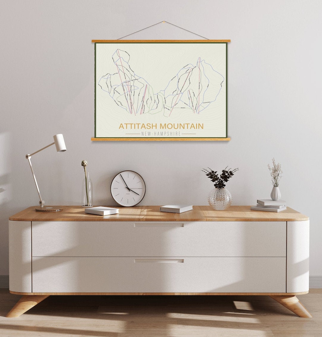 Attitash Mountain New Hampshire Ski Trail Map | Hanging Canvas of ...
