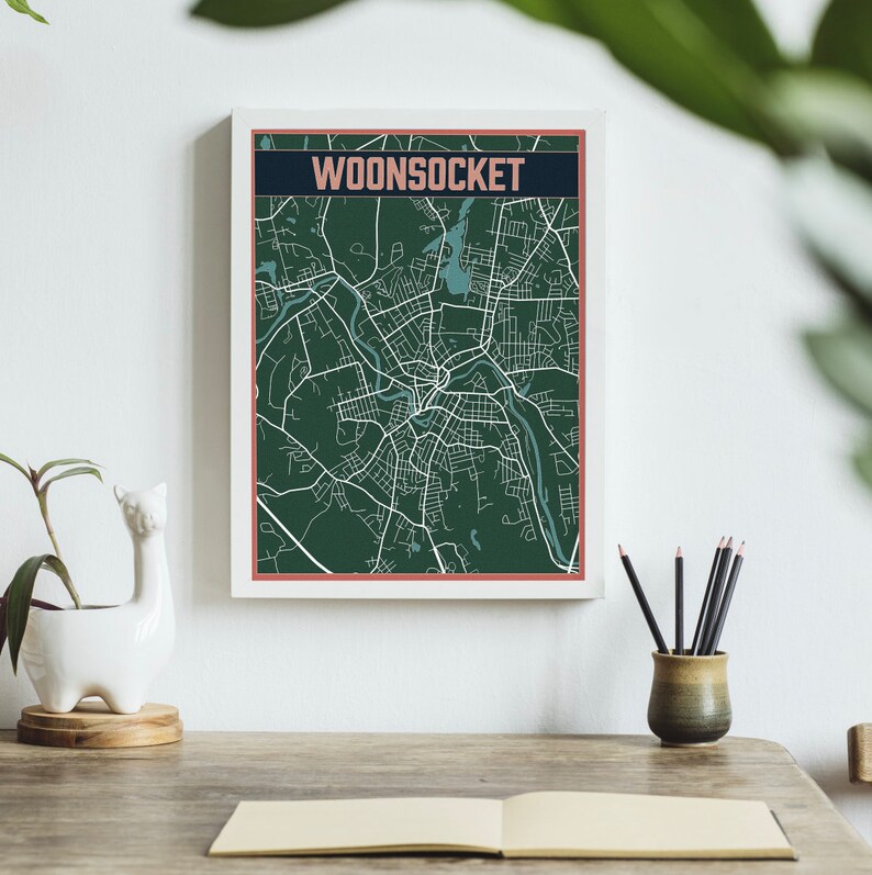 Woonsocket Rhode Island City Street Map Hanging Canvas Map - Etsy