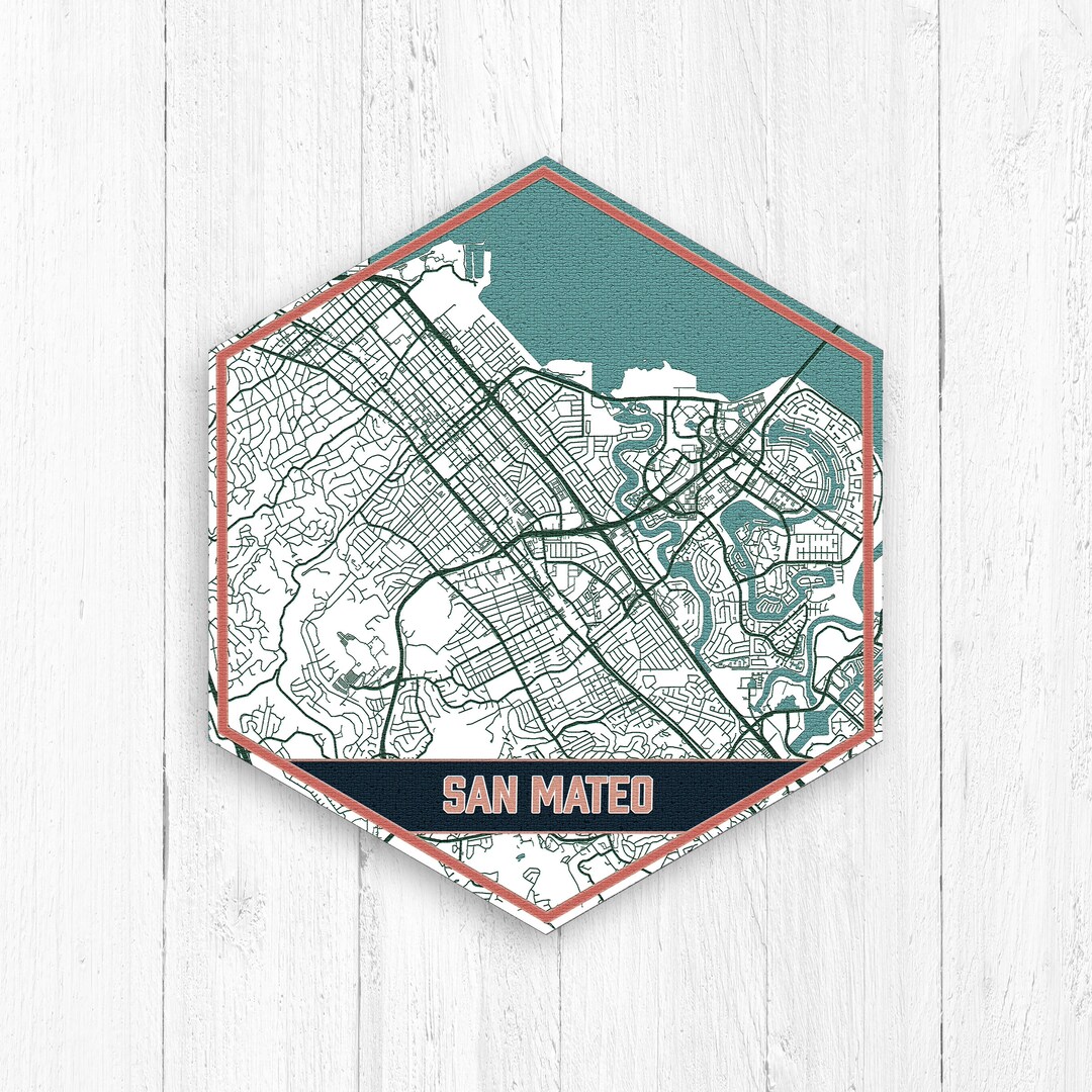 San Mateo California Map, Hexagon Map, Hexagon Canvas, Travel ...