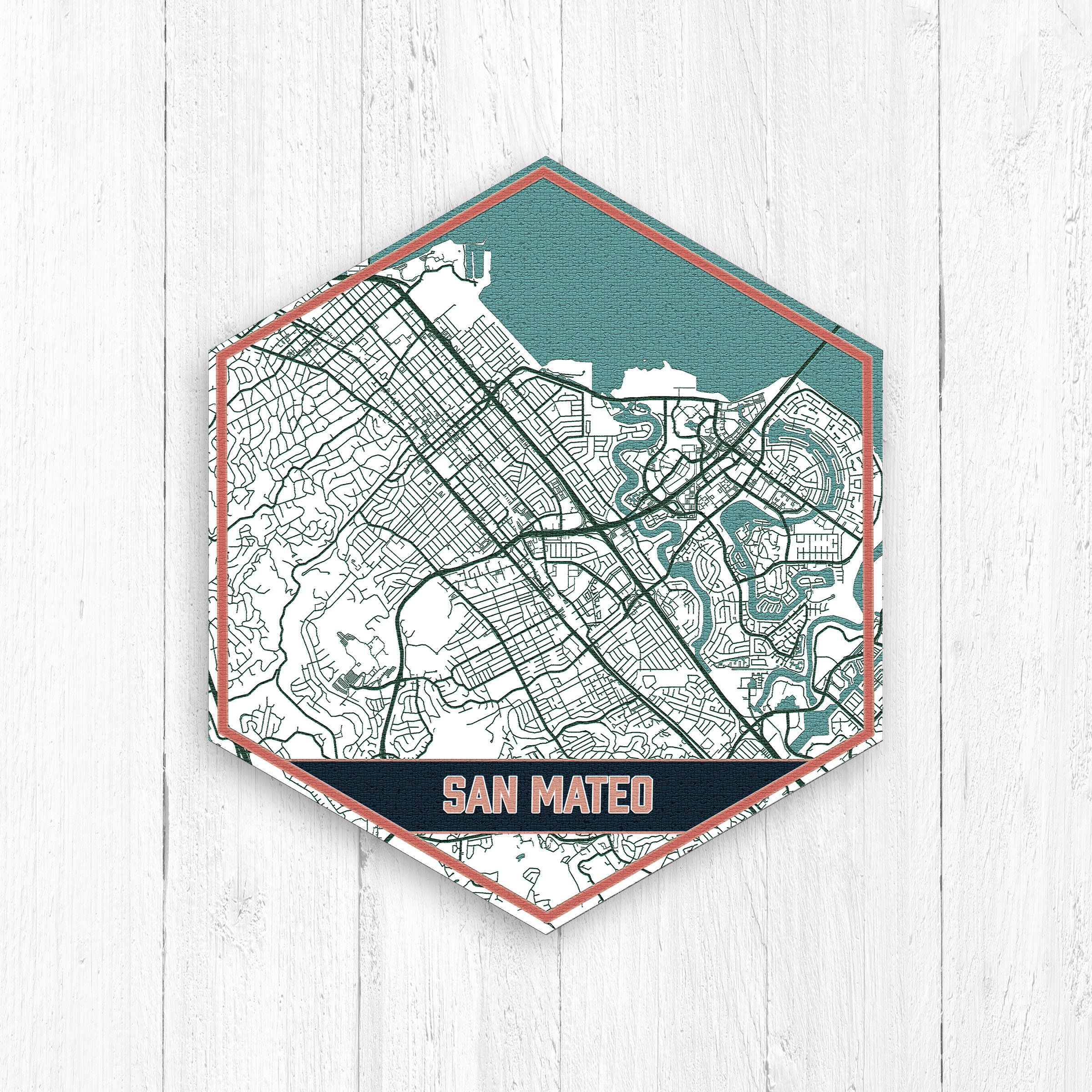 San Mateo California Map, Hexagon Map, Hexagon Canvas, Travel ...
