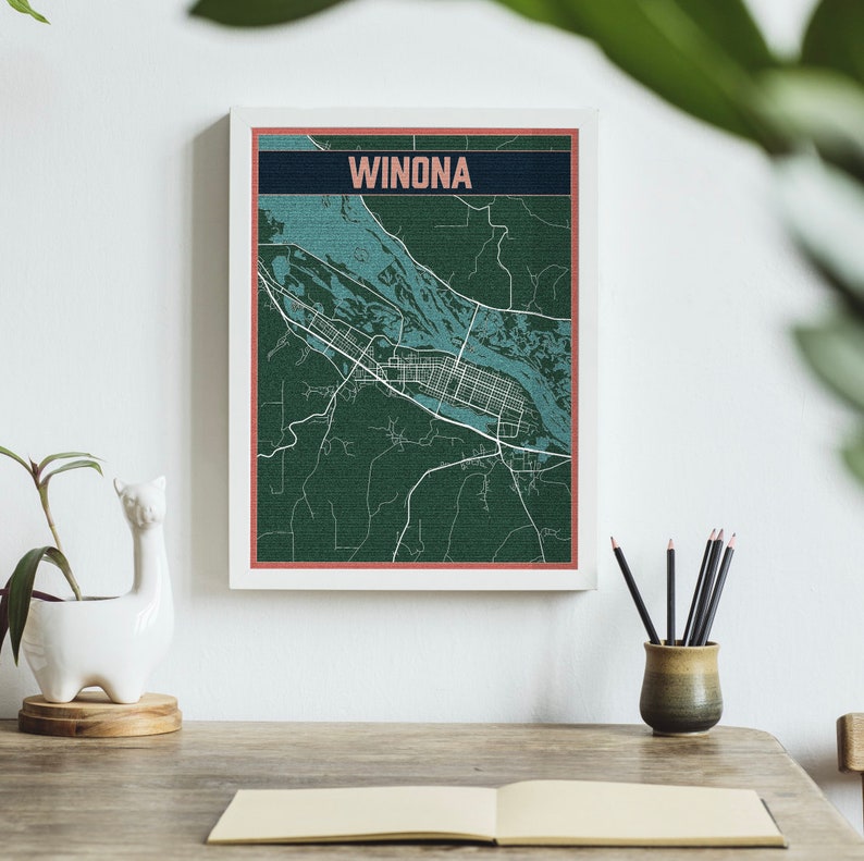 Winona Minnesota Street Map Hanging Canvas Map of Winona | Etsy