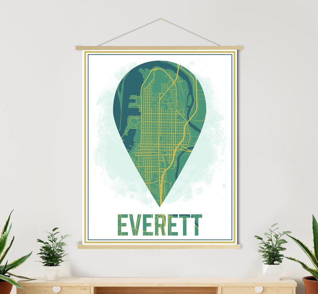 Everett Washington Map Marker | Hanging Canvas Map of Everett | Printed ...