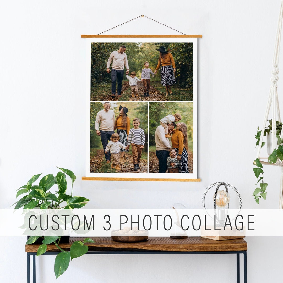 Customizable 3 Photo Collage Hanging Canvas, Personalized Family Photos ...