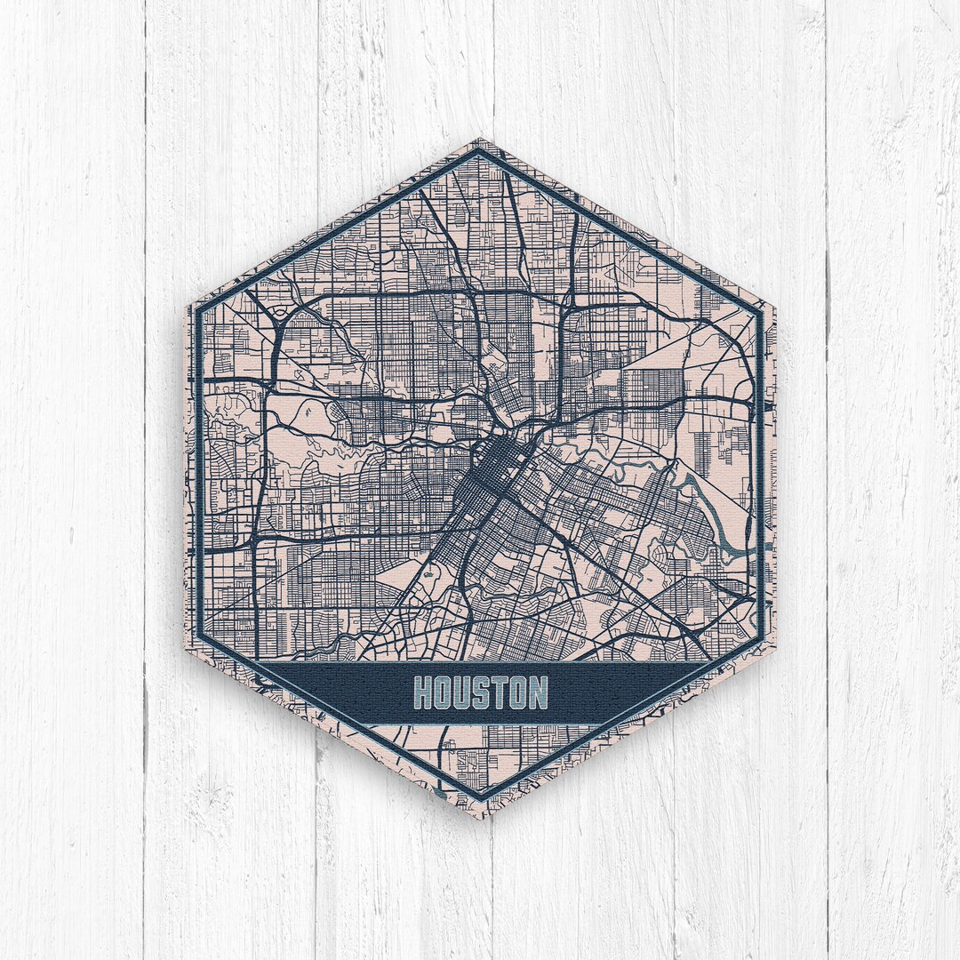 Houston Texas Hexagon City Street Map Print by Printed Marketplace - Etsy